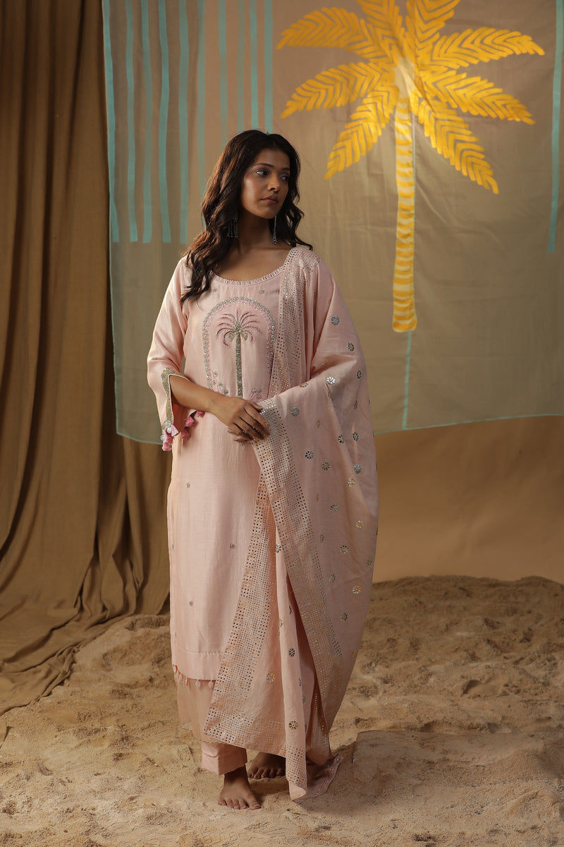 Pink centre palm tree suit set