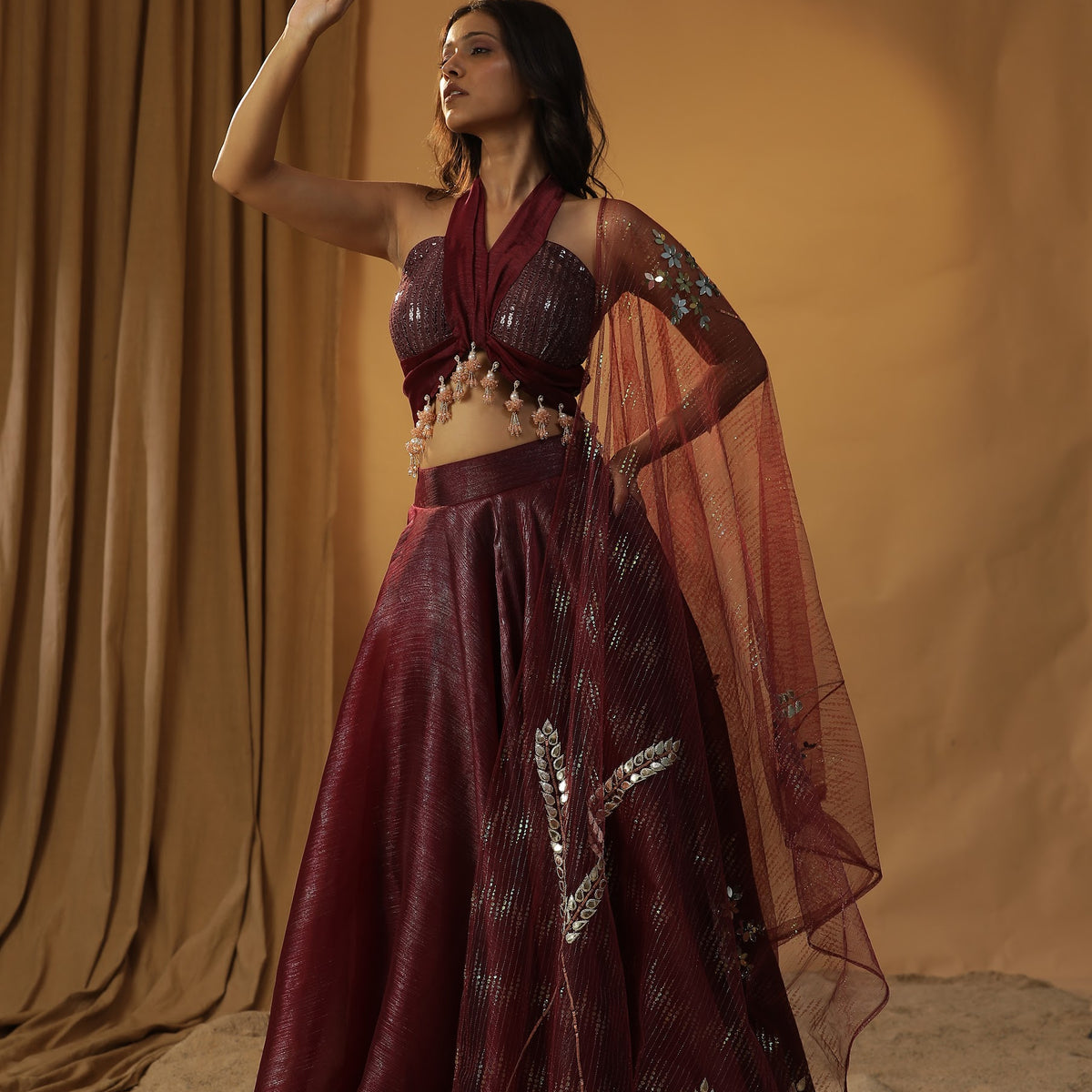 Mehroon organza lehenga set – arpitasulakshana